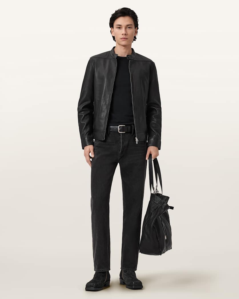 Holt Slim Fit Leather Jacket Black | ALLSAINTS